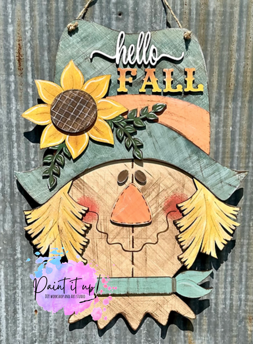 Hello Fall Scarecrow Wooden Door Hanger – Paint it up!