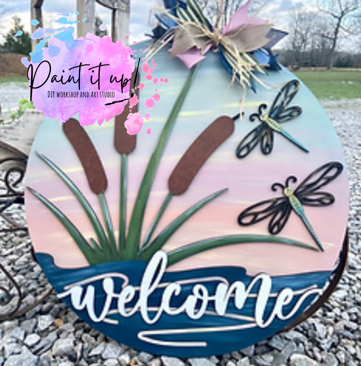 Dragonflies & Cattails Wooden Door Hanger – Paint it up!
