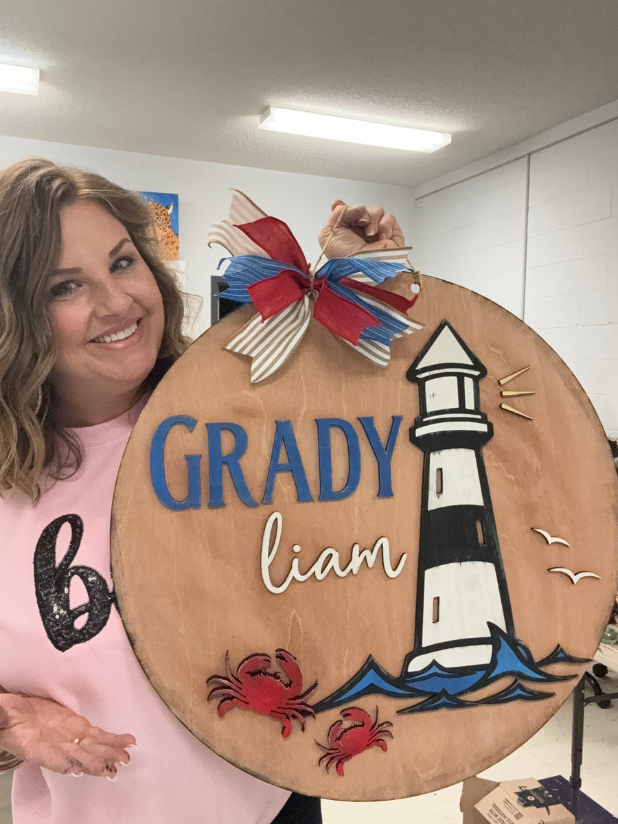 Lighthouse Baby Wooden Door Hanger – Paint it up!