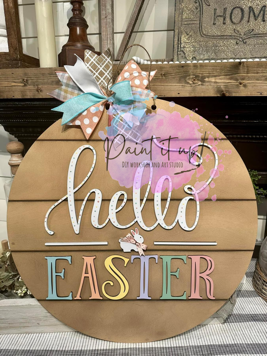 Simple Hello Easter Wooden Door Hanger – Paint it up!