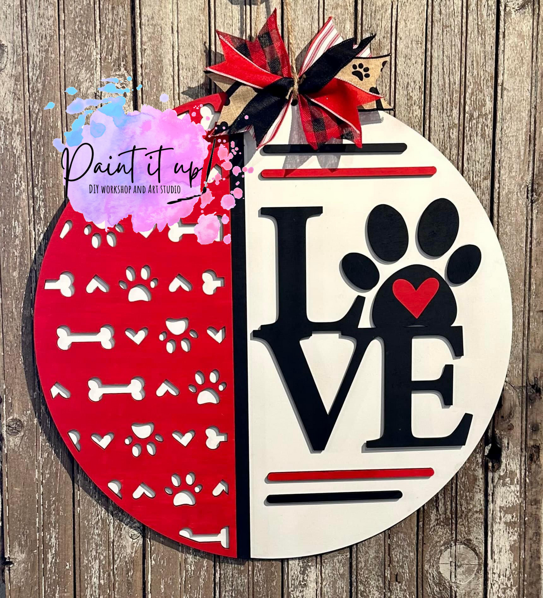 Doggie Love Round Wooden Door Hanger – Paint it up!